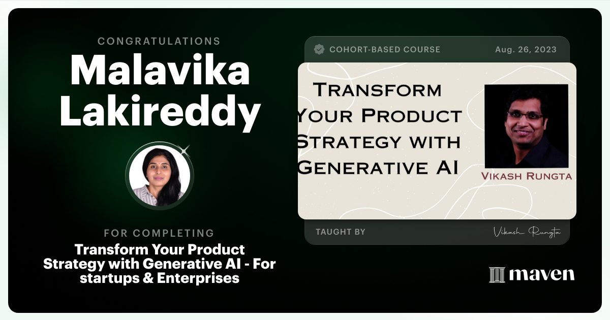 Certificate of Completion for Transform Your Product Strategy with Generative AI - For startups ...
