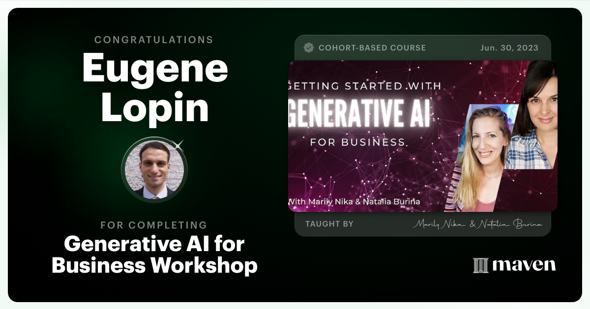 Certificate of Completion for Generative AI for Business Workshop