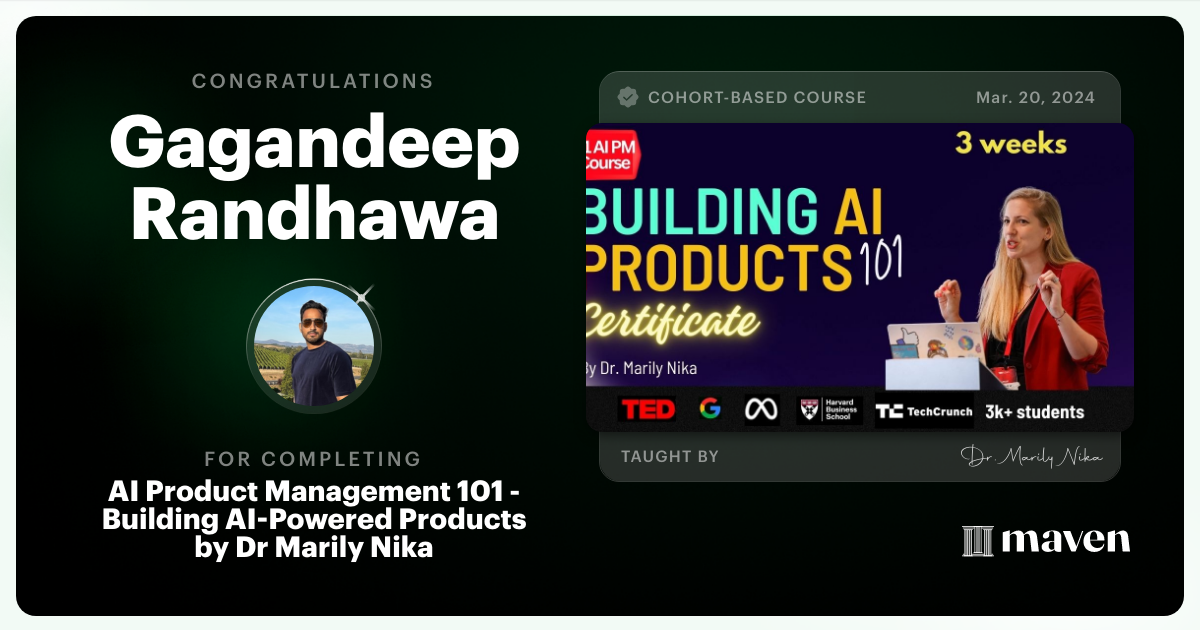 Certificate of Completion for AI Product Management 101 & Certification ...