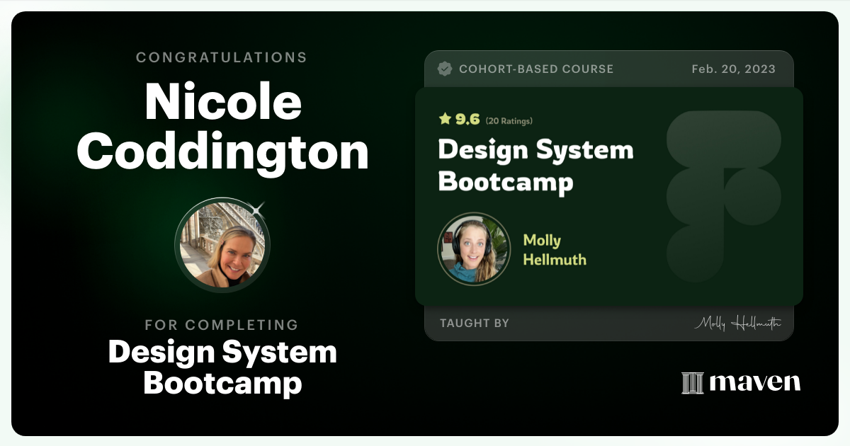 Certificate of Completion for Design System Bootcamp