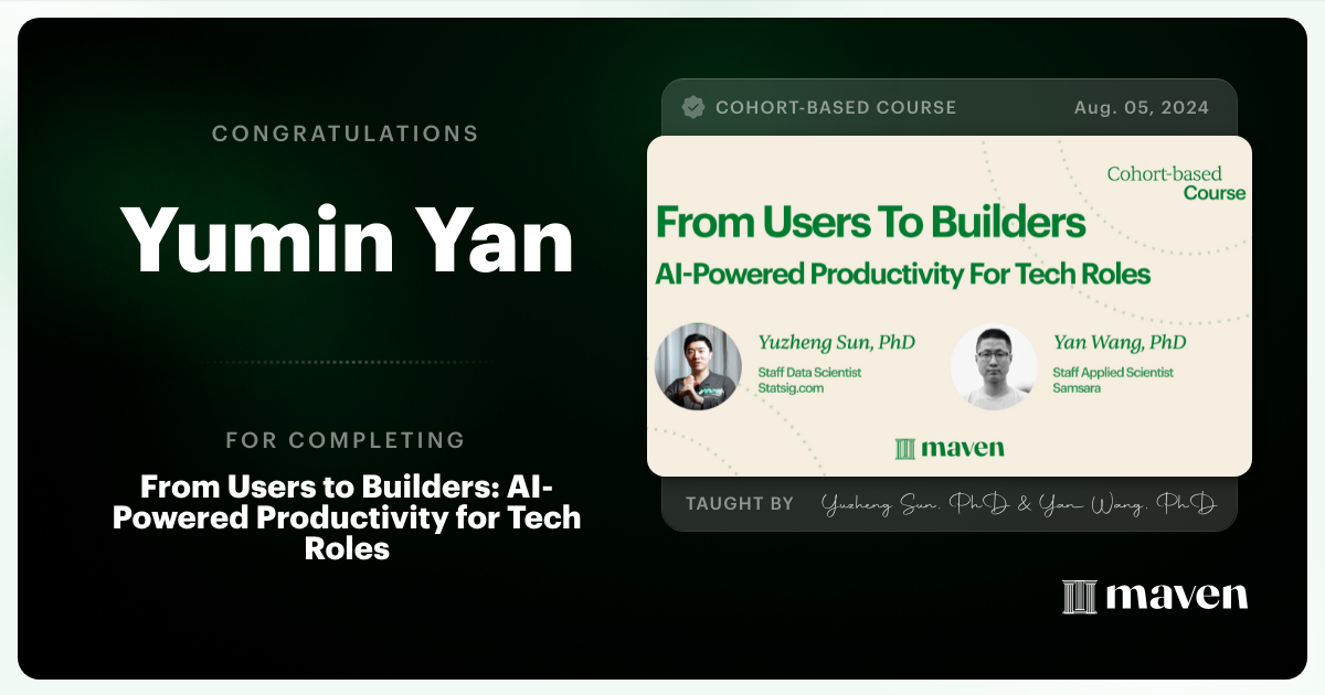 Certificate of Completion for From Users to Builders: Transform Yourself for the Age of AI