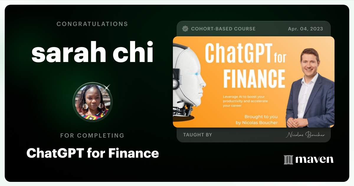 Certificate of Completion for ChatGPT for Finance