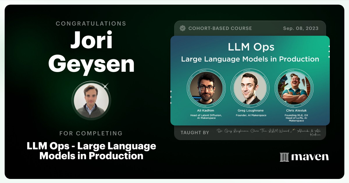 Certificate of Completion for LLM Ops - Large Language Models in Production
