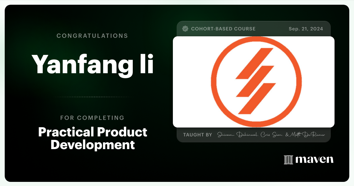 Certificate of Completion for Practical Product Development