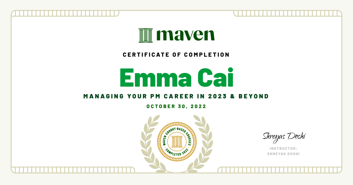 Certificate of Completion for Managing your PM Career in 2025 and beyond