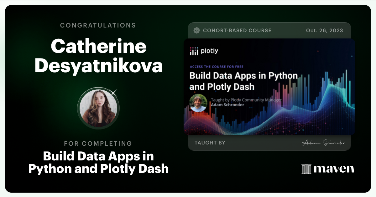 Certificate of Completion for Build Data Apps in Python and Plotly Dash