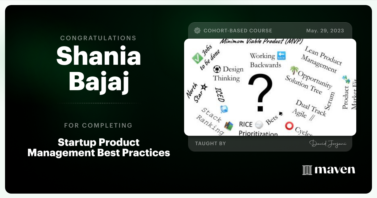 Certificate of Completion for Startup Product Management