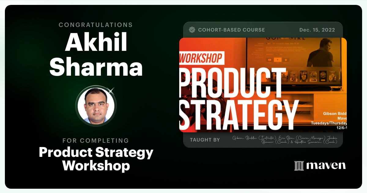 Certificate of Completion for Product Strategy Workshop 2022