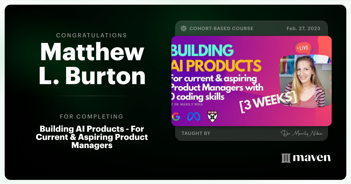 Certificate of Completion for AI Product Management 101 - Learn how to ...