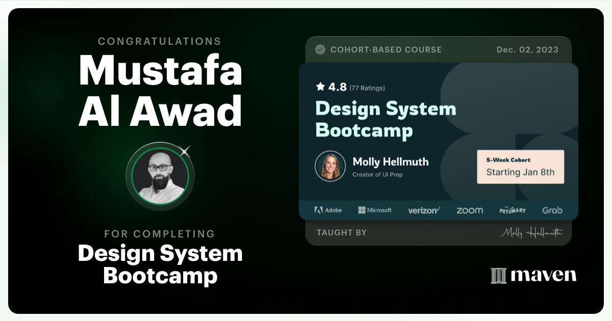 Certificate of Completion for Design System Bootcamp